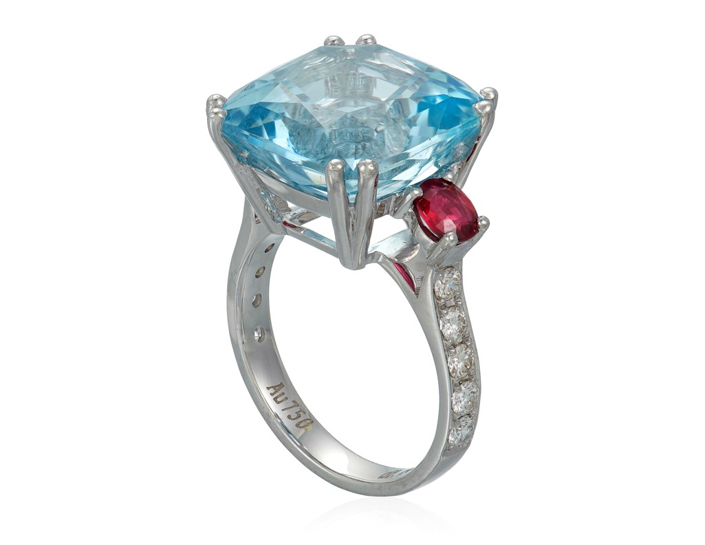 AQUAMARINE, RUBY AND DIAMOND RING, | Christie’s